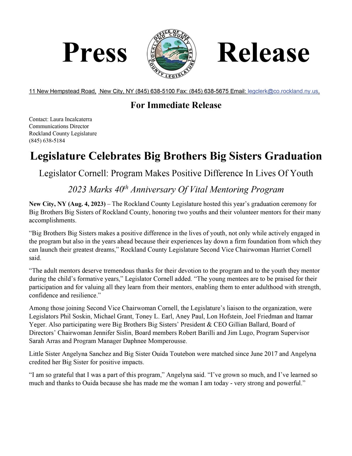 County Legislature Celebrates Big Brothers Big Sisters Graduation | Big ...
